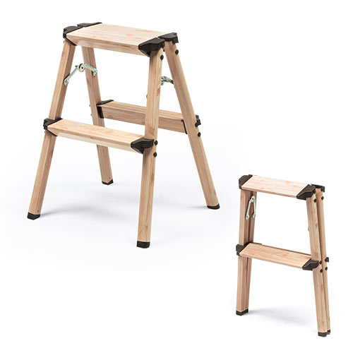 2段踏み台（脚立・ステップ・折りたたみ・収納・インテリア・木目・ブラウン・ベージュ・おすすめ） EEX-KYA5
