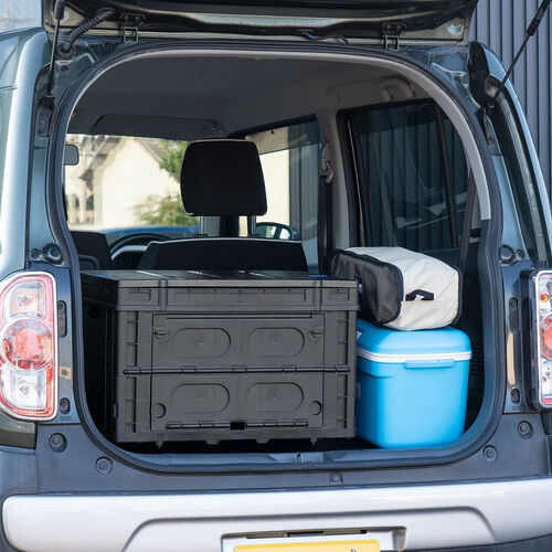 折りたたみコンテナ（容量65L・耐荷重25kg・サイドオープン・取り外せるフタ付き・スタッキング・荷物収納・保管・防災・アウトドア・ブラック） EZ1-CNT001CV | 激安通販のイーサプライ