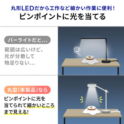 LEDデスクライト（置き型・アーム式・丸形・350ルーメン・色温度3段階・明るさ無段階・自撮り 女優ライト） EZ8-LED061 | 激安通販のイーサプライ