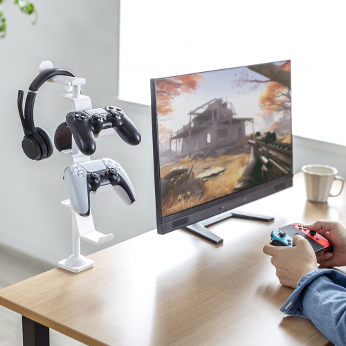 ゲームコントローラースタンド（クランプ固定・ゲームパッドスタンド・ヘッドホンスタンド・収納スタンド・4段・ホワイト） JY-STN2W | 激安通販のイーサプライ