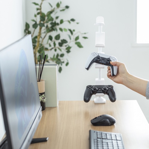 ゲームコントローラースタンド（クランプ固定・ゲームパッドスタンド・ヘッドホンスタンド・収納スタンド・4段・ホワイト） JY-STN2W | 激安通販のイーサプライ