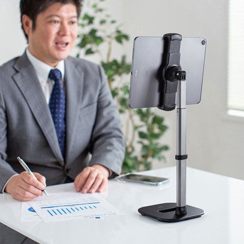 アームスタンド（スマートフォン用・伸縮・高さ調節タイプ・高さ0～158㎜・角度調節） PDA-STN46BK | 激安通販のイーサプライ