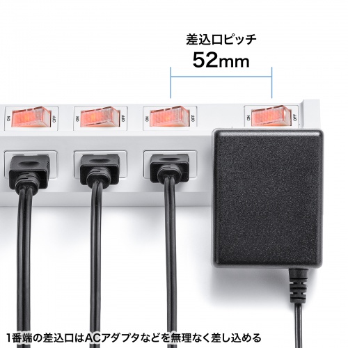 節電タップ（2P・4個口・延長コード・電源タップ・電源延長コード・コンセント・1m・ホワイト） TAP-S29-1W サンワサプライ | 激安通販のイーサプライ